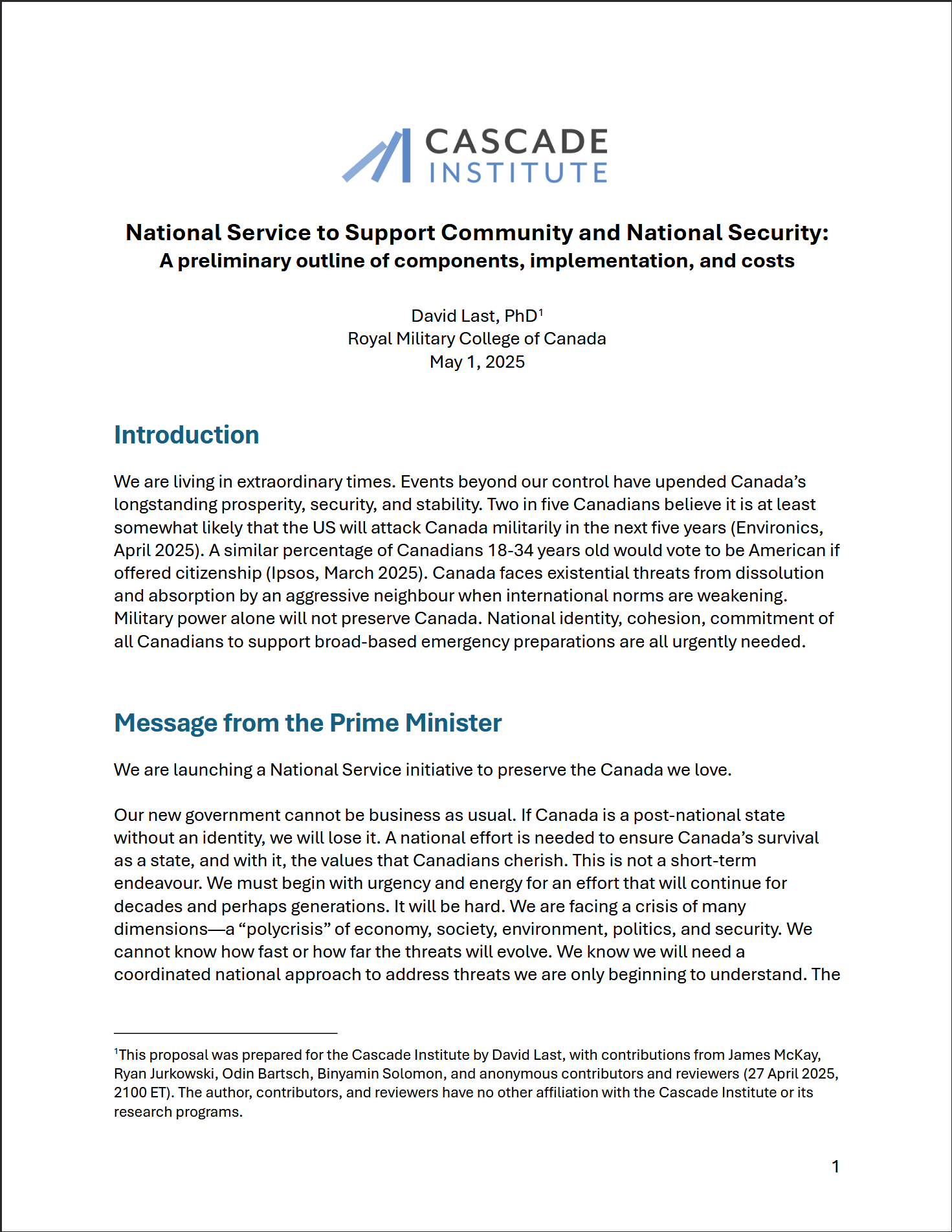 National Service to Support Community and National Security: A ...
